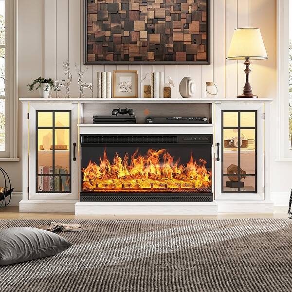 36 Inch 3-Sided Glass Fireplace TV Stand for TVs up to 80" - On Sale - Bed Bath & Beyond - 40342084